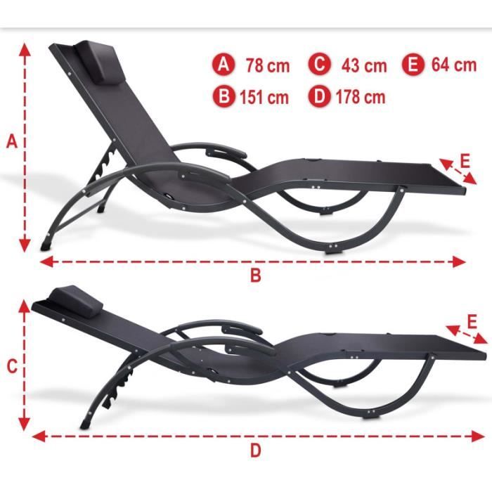Chaise longue - BB LOISIR - Transat de jardin - Pliable - Dossier 4 ...