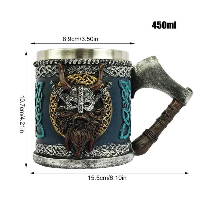 Gothic Beer Tankard, 450ml Stainless Steel Beer Tankard, Nordic Viking ...