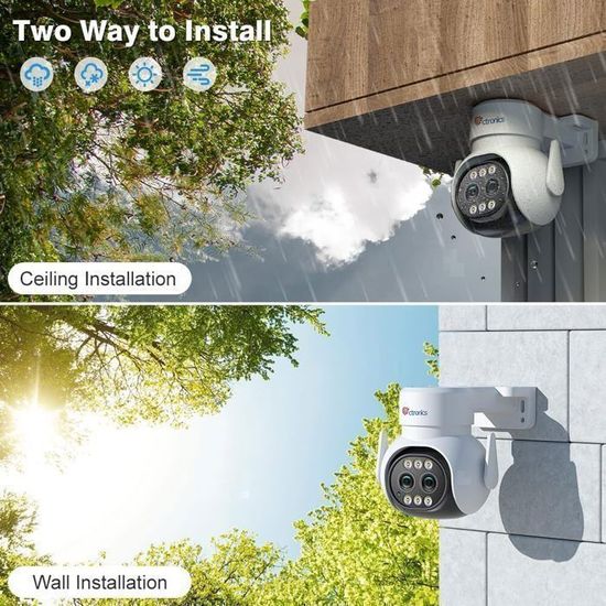 Ctronics PTZ Caméra Surveillance Extérieur 4MP 6x Zoom Hybride WiFi 2.4 ...