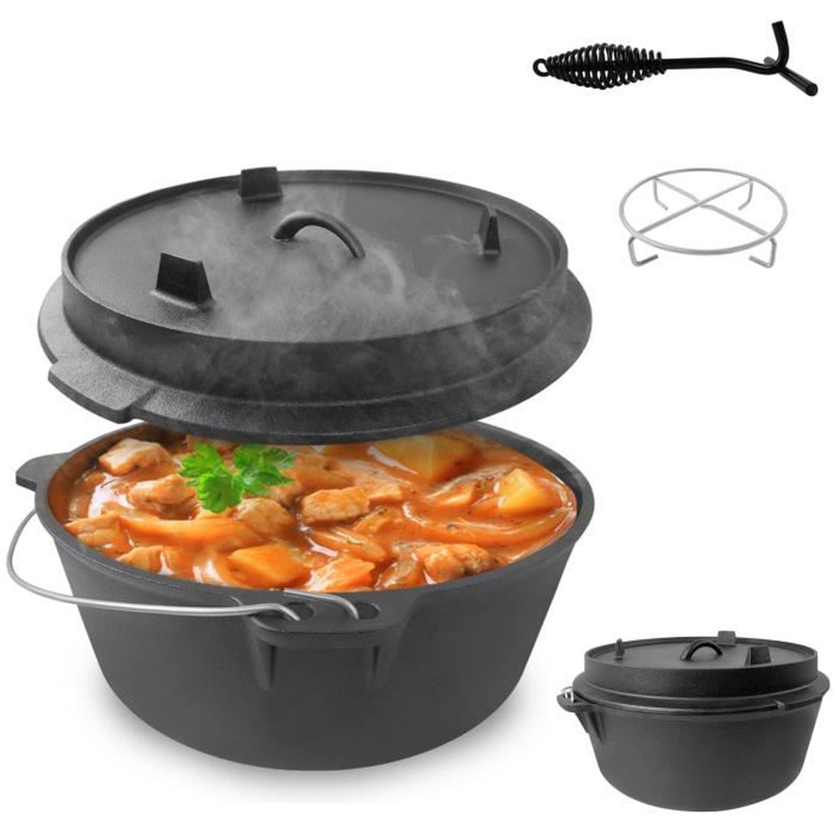XMTECH 13,6L Four Hollandais Marmite Cocotte Faitout en Fonte, Ensemble ...