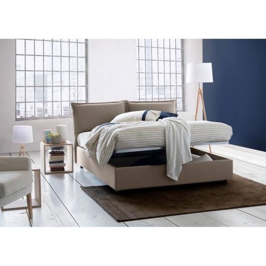 Dmora - Lit simple Carla, Lit conteneur avec revêtement en tissu ...