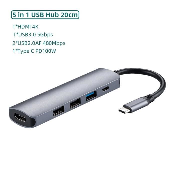 5en1 - HUB USB type c vers HDMI, DP, 4K, VGA, adaptateur USB 3.0, PD, Audio, Station'accueil ...