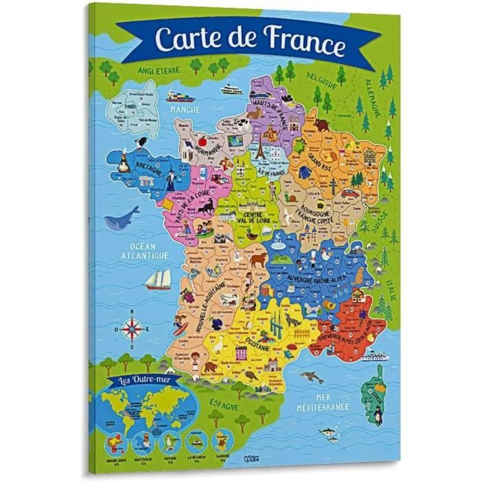 Poster Carte De France Pour Enfants - Peinture Décorative Sur Toile ...