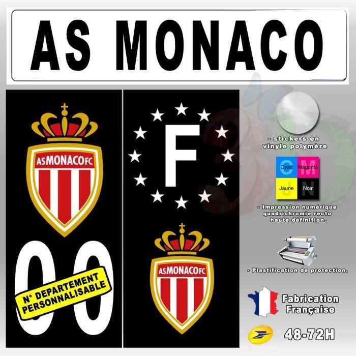 4X Stickers Plaque d'immatriculation 'As Monaco' Fond Noir 120X50mm ...