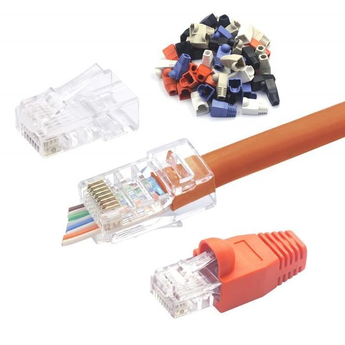 Fiches RJ45 pour Câble Réseau Cat6 Lot de 50 RJ45 Connecteur avec ...
