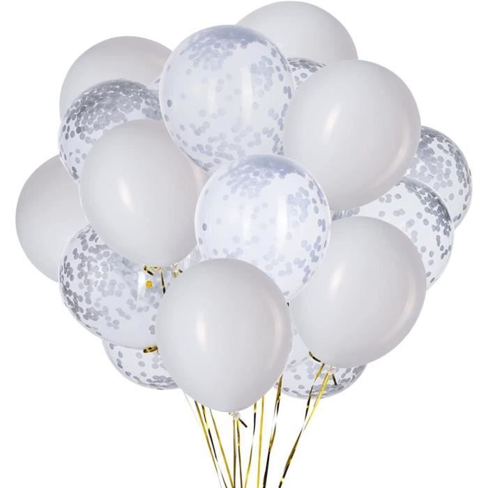 Lot de 50 ballons blancs à l'hélium et confettis blancs - N9069 ...