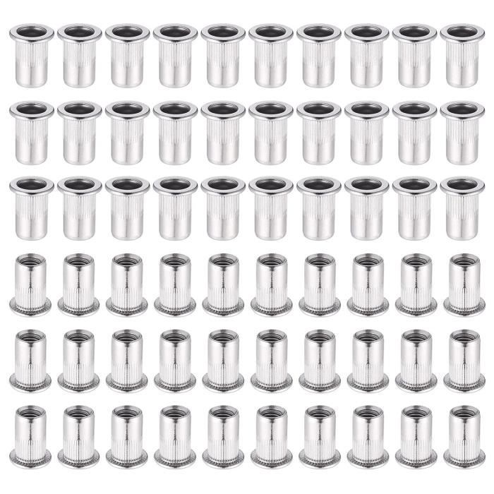 60 Pièces 304 Ecrou A Sertir M6 En Acier Inoxydable Tête Plate Ecrou ...