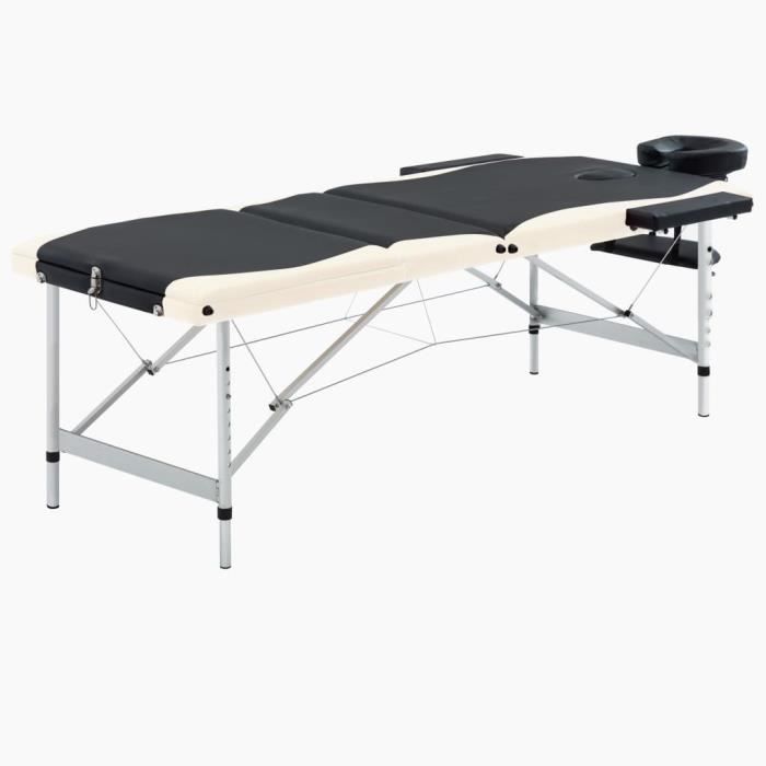 Table De Massage Pliable 3 Zones Aluminium Noir Et Beige Tip