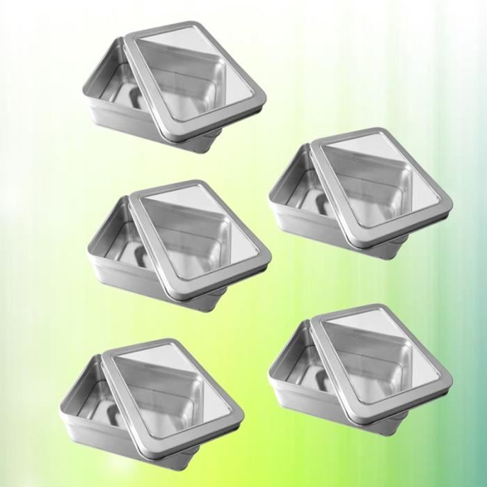 5pcs Boîte à étain rectangulaire avec fenêtre vide en étain de ...