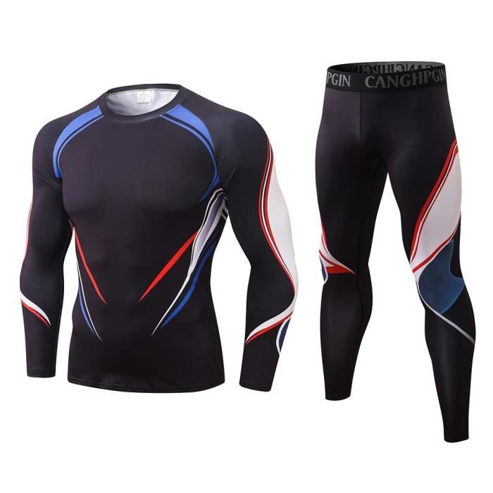 Vetement Sport T-Shirt et Pantalon 2 Pieces Ensemble Compression ...