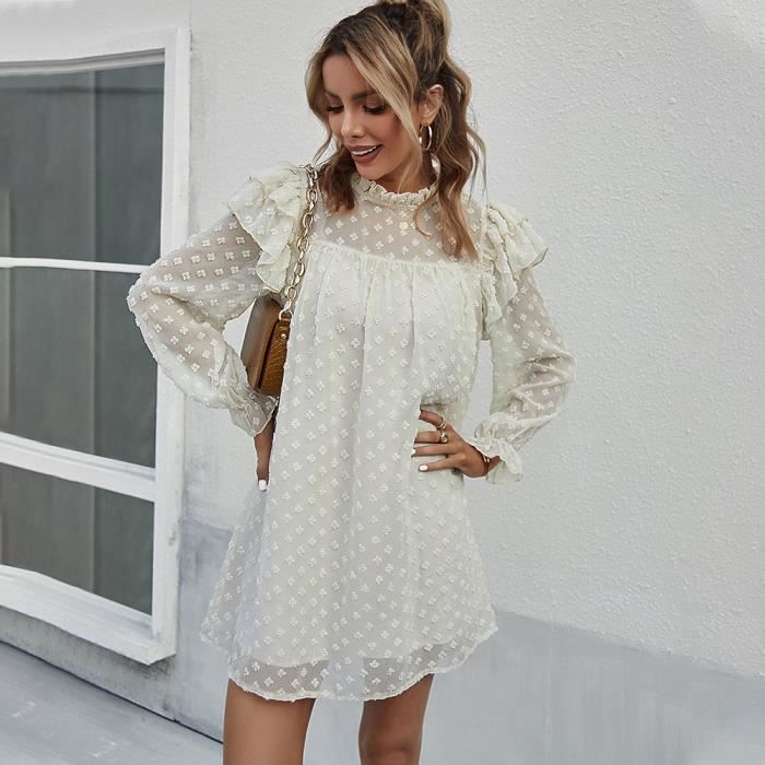 Robe femme chic Mode elegant Manches longues Glamour - Beige CHUANGNA ...