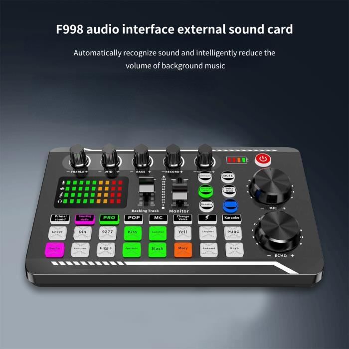 CARTE SON INTERNE F998 Carte son Professionnel Volume Réglable USB Live Stream Carte Audio ...