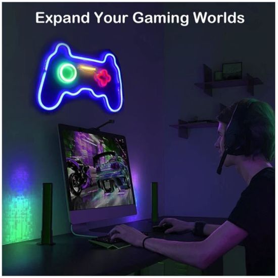 Lampe Gaming Mur-Lumière d'enseignes au néon en forme de manette de jeu ...