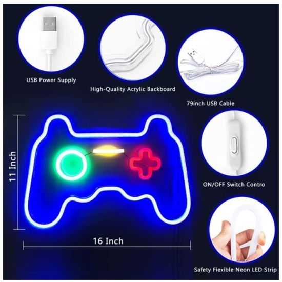 Lampe Gaming Mur-Lumière d'enseignes au néon en forme de manette de jeu ...
