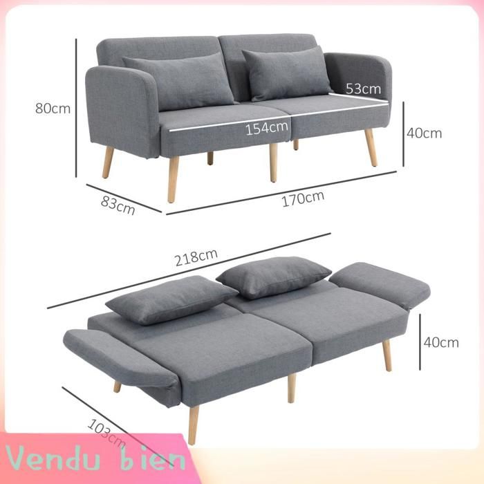 LIA Canapé convertible clic clac 3 places lin gris - Cdiscount Maison
