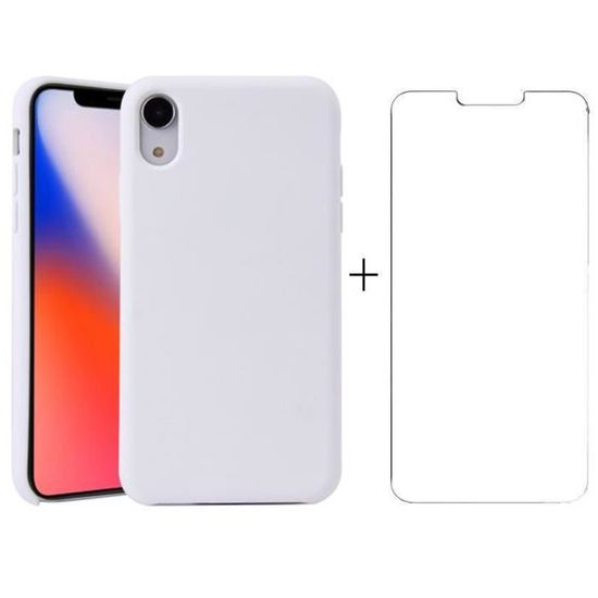 Coque en Silicone pour iPhone XR Blanc + Film Verre trempé pour iPhone ...