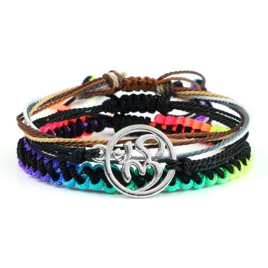 Ensemble de Bracelets en corde tressée bouddhiste tibétain breloques ...