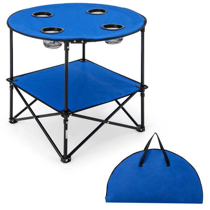 COSTWAY Table de Camping Pliable à 2 Niveaux, Porte-Gobelets, Sac de ...