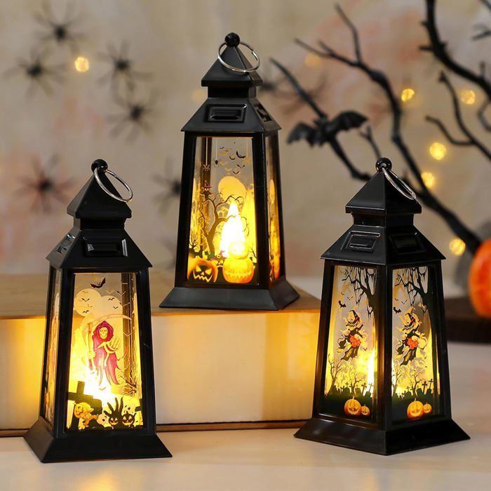 3 Pièces Lanterne Halloween LED, Lampion Motif de Sorcière et ...