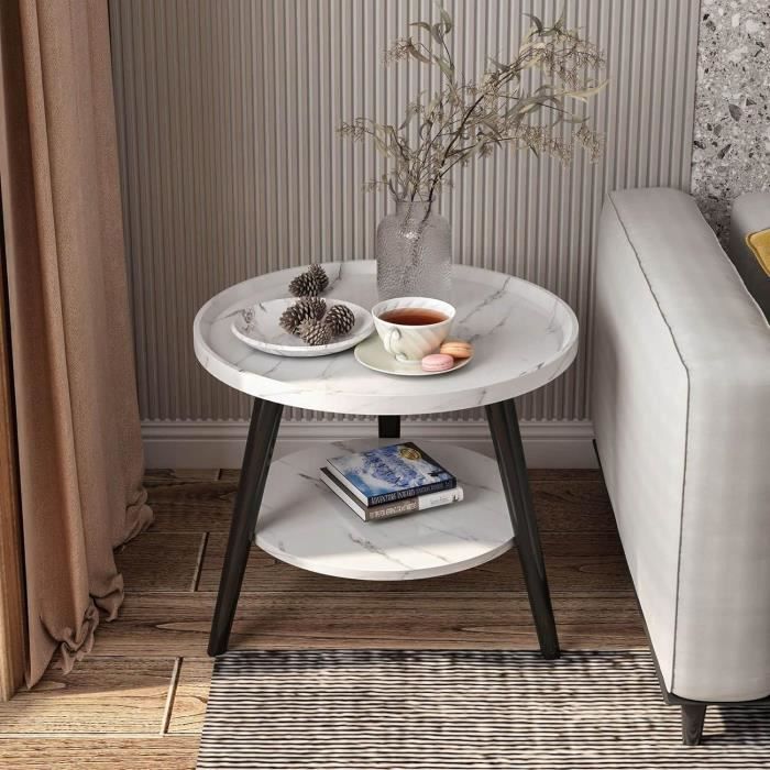 Table Basse Ronde Simple Table De Chevet En Bois Double Couche Avec ...