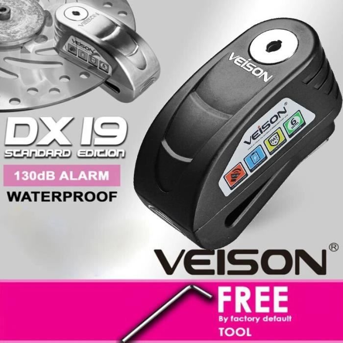 DX19 NOIR - Morcycle-Serrure à disque d'alarme antivol pour moto, Protecteur DX19, étanche à la ...