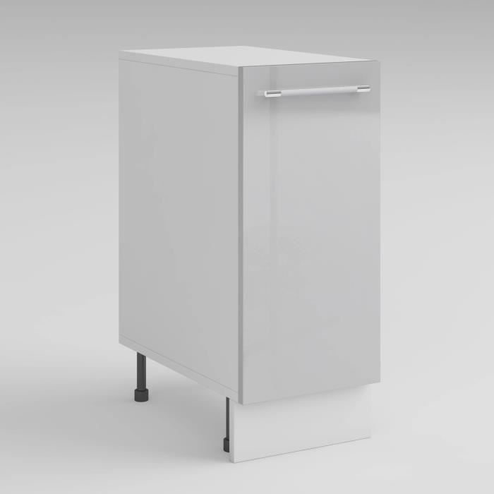Meuble de cuisine bas gris laqué 1 porte 1 étagère L 30 x H 72 cm ...