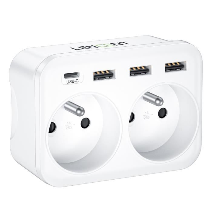 Multiprise,extension de prise murale avec 2 prises de courant, 3 Ports ...