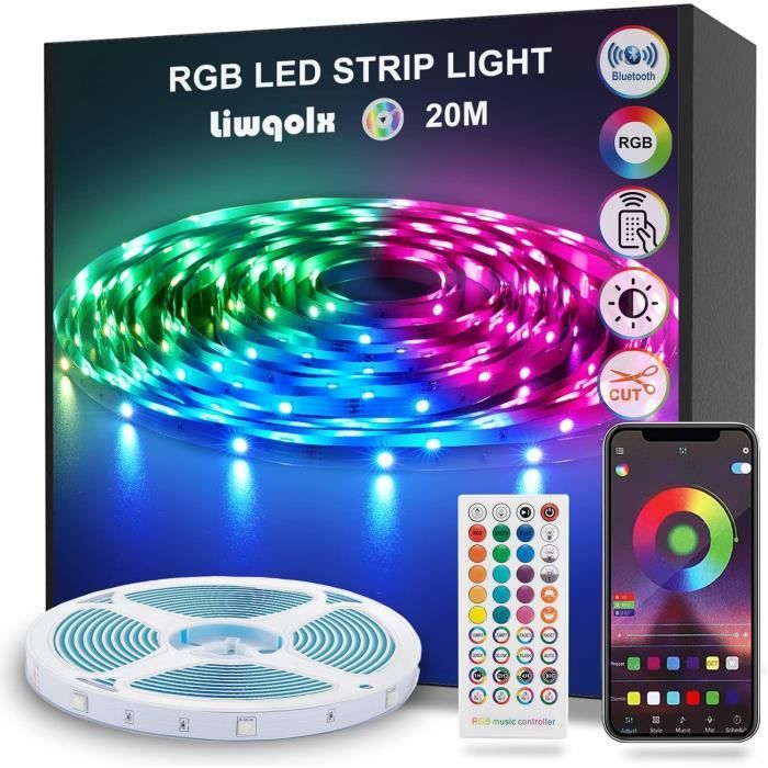 Ruban Led 20M, Rgb Bande Led Bluetooth Smart App Contrôle, Multicolore Ruban Led Avec ...