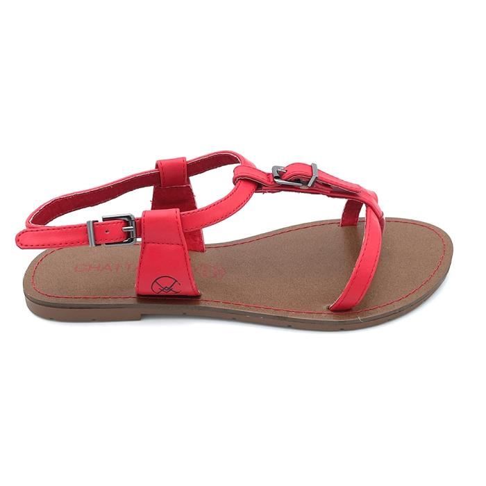 Sandales plates CHATTAWAK - Rouge - Cuir - Boucle de serrage Rouge ...