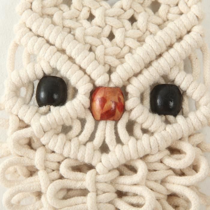 Tenture murale - PWSHYMI - Hibou en macramé - Coton tissé - Beige ...