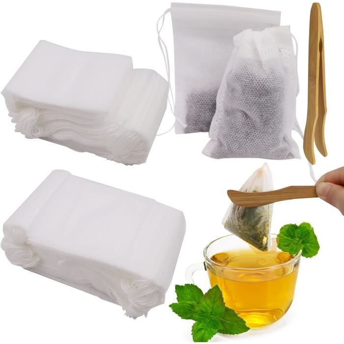 Meigoss Lot de 200 sachets de thé vides à thé jetables pour thé en vrac avec cordon de serrage ...