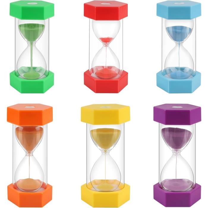 6 Couleurs Sablier Set pour Les Enfants, 1-3-5-10-15-30 Minutes ...