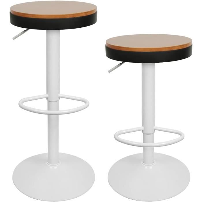 Tabouret de Bar Rond en Bois - TRAHOO - Réglable en Hauteur - Blanc et ...