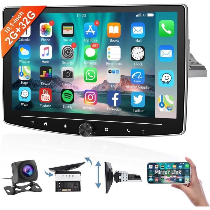 Android 11 Autoradio 1 Din Avec Écran Rotatif 10 Pouces 2+32G Bouton Physique Miroir Lien Fm Rds ...