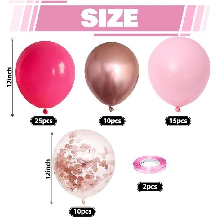 Lot De 60 Ballons À Confettis Rose Vif Et Or Rose Chromé Avec Rubans ...