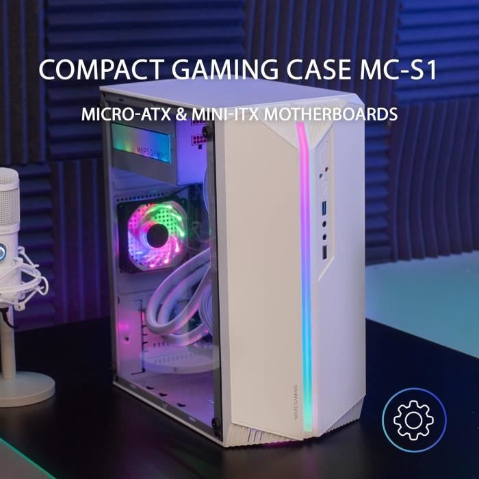 Boîtier PC Gaming Compact Micro-ATX Mars Gaming MC-S1 Blanc - Cdiscount Informatique