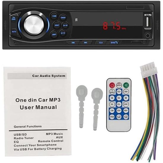 Autoradio Bluetooth Mains Libres 1 Din Autoradio Lecteur Mp3 Audio Numérique Interface Iso Fm ...