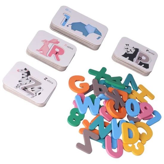 Drfeify Jeu de Cartes Animaux Lettres et Chiffres Apprentissage en Bois ...