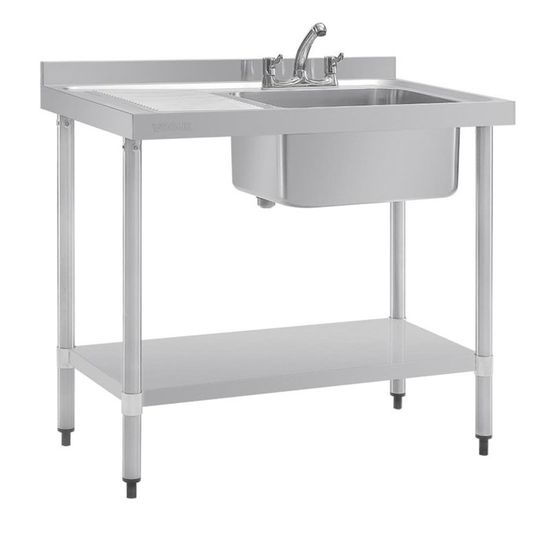 Plonge Inox 1 Bac avec Egouttoir à Gauche Profondeur 600 mm - Vogue - l1200- L1- P600- h1- Acier ...