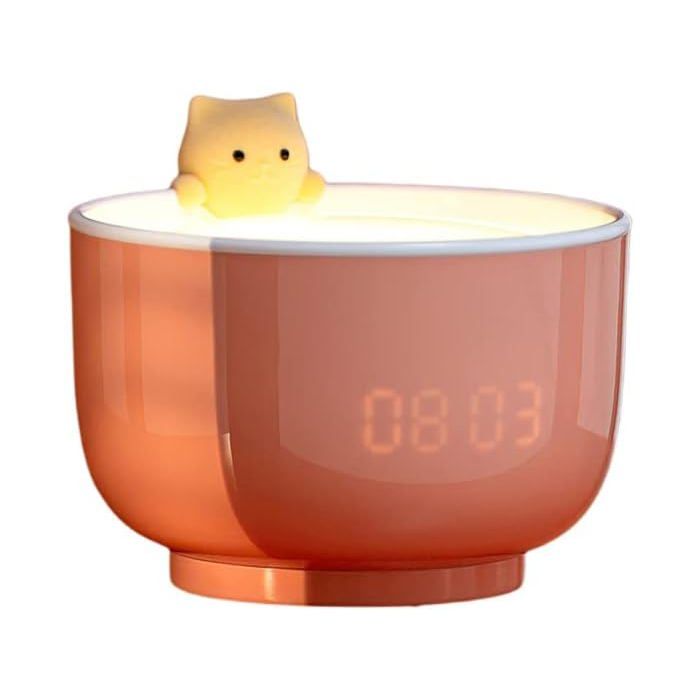 Réveil Enfant en Forme de Chat Rose avec Contrôle Vocal, Affichage LED ...