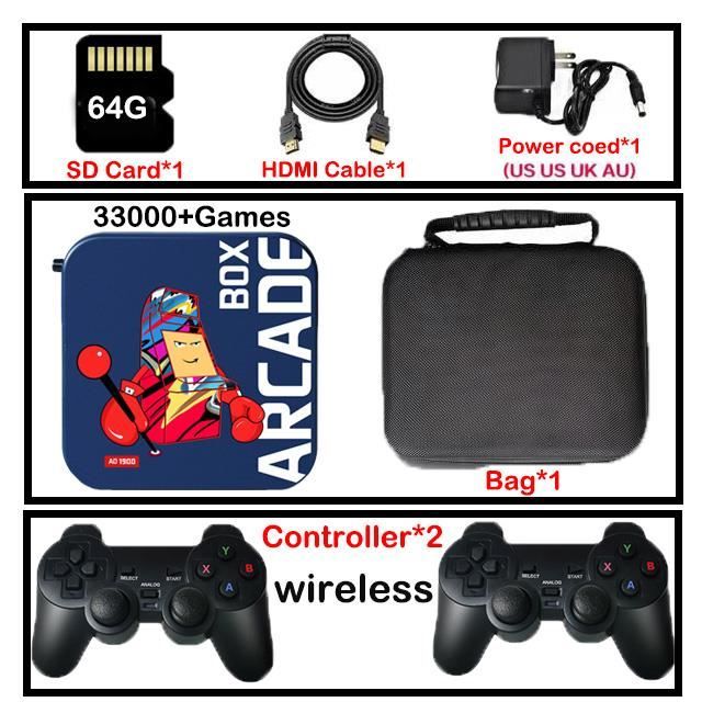 BX 64G sans fil-UE-Console de jeu rétro Arcade Box, écran HD sur TV ...