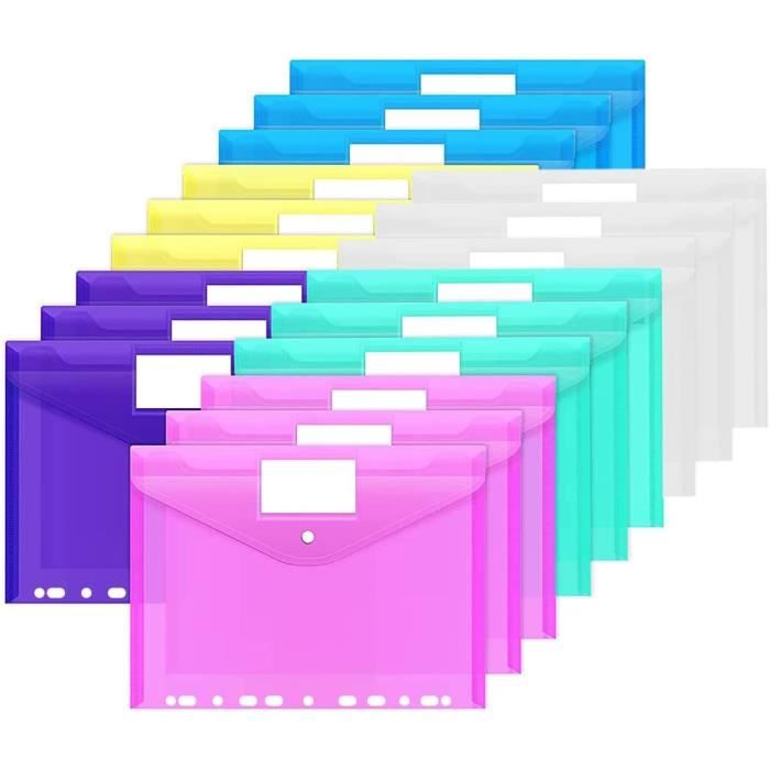 Pochettes Perforées A4 Couleur,Pochette À Bouton Pression A4,18 Pcs ...