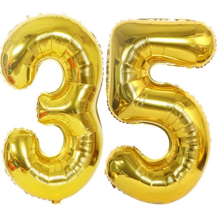Ballons Anniversaire 35 Ans Doré, 40 Pouces Feuille Ballon Chiffre 35 ...