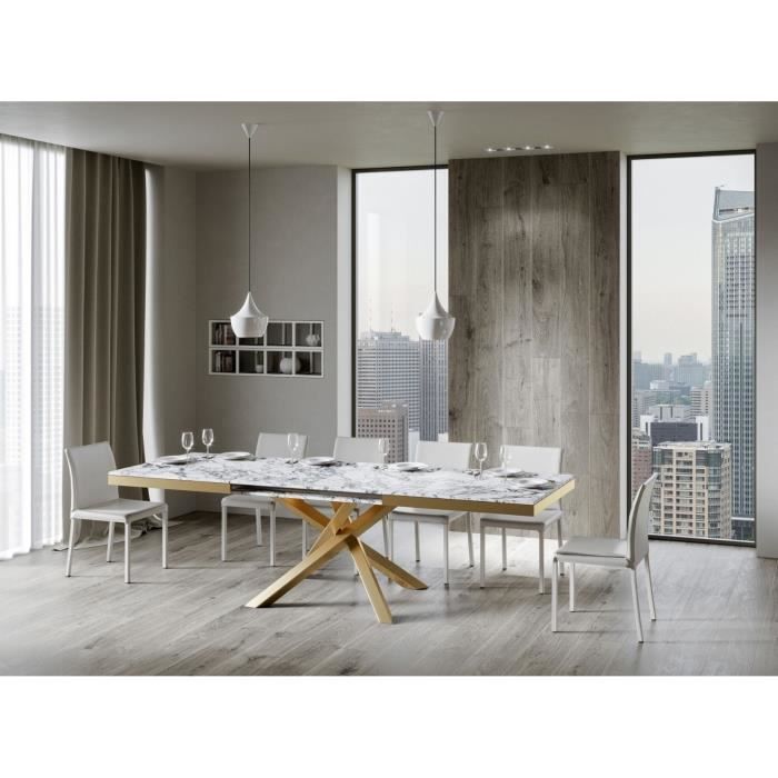 Table extensible 8 à 20 personnes effet marbre et pieds entrelacés doré ...