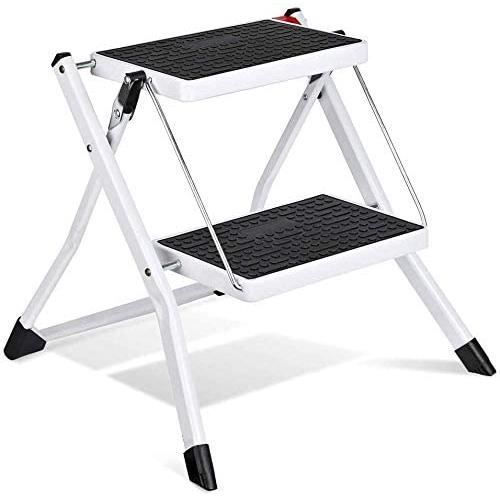 HOUSE DAY Escabeau 2 marches, escabeau Pliant en Blanc avec poignée ...