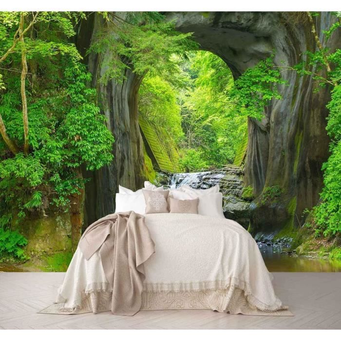Forêt ruisseau mur papier peint grand paysage naturel mural chambre ...