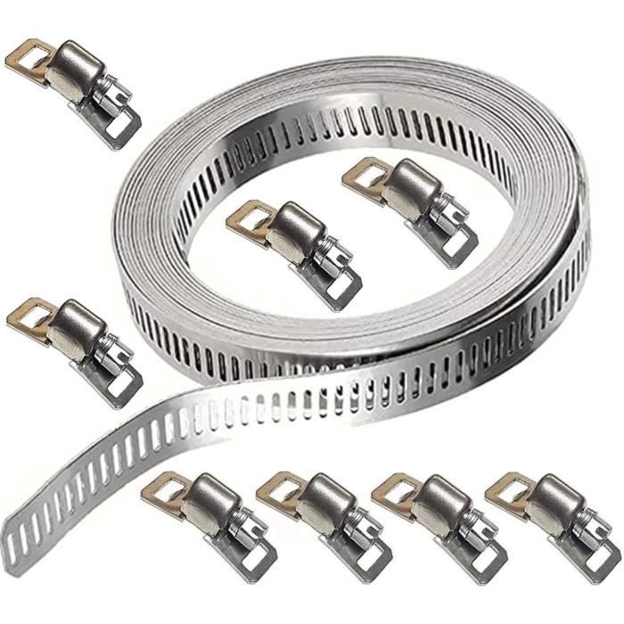 Collier Serrage Acierinoxydable Inox 304 Avec 8 Attaches Serrer Ruban 3 ...