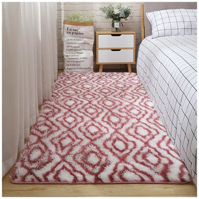 Tapis MISSMAO de Sol Moelleux Épais Fausse Fourrure - Rouge-1 - 40x60CM - Tapis Shaggy ...