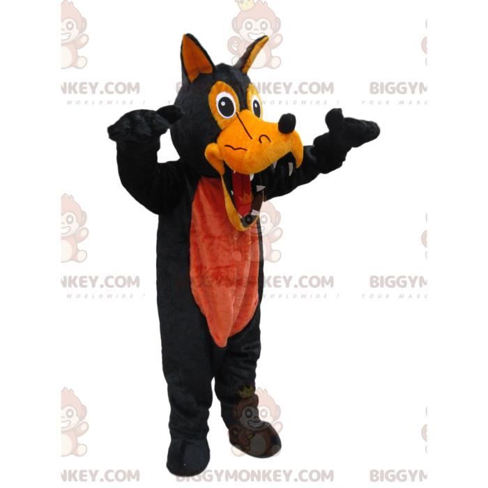 Costume de mascotte BIGGYMONKEY™ de loup noir et oange terrifiant ...