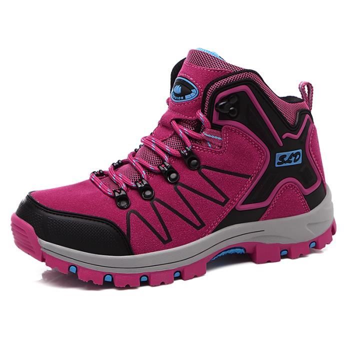 Femmes outdoor cuir waterproof trekking chaussures rouge - Cdiscount Sport